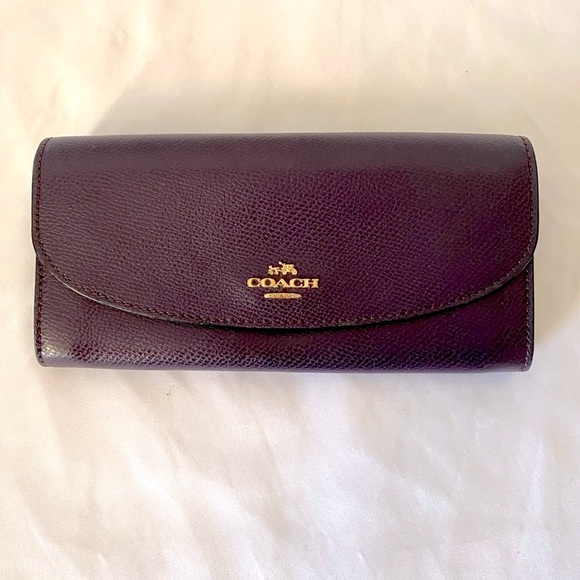 Coach | Bags | Coach Euc Plum Leather Snap Long Wallet | Poshmark